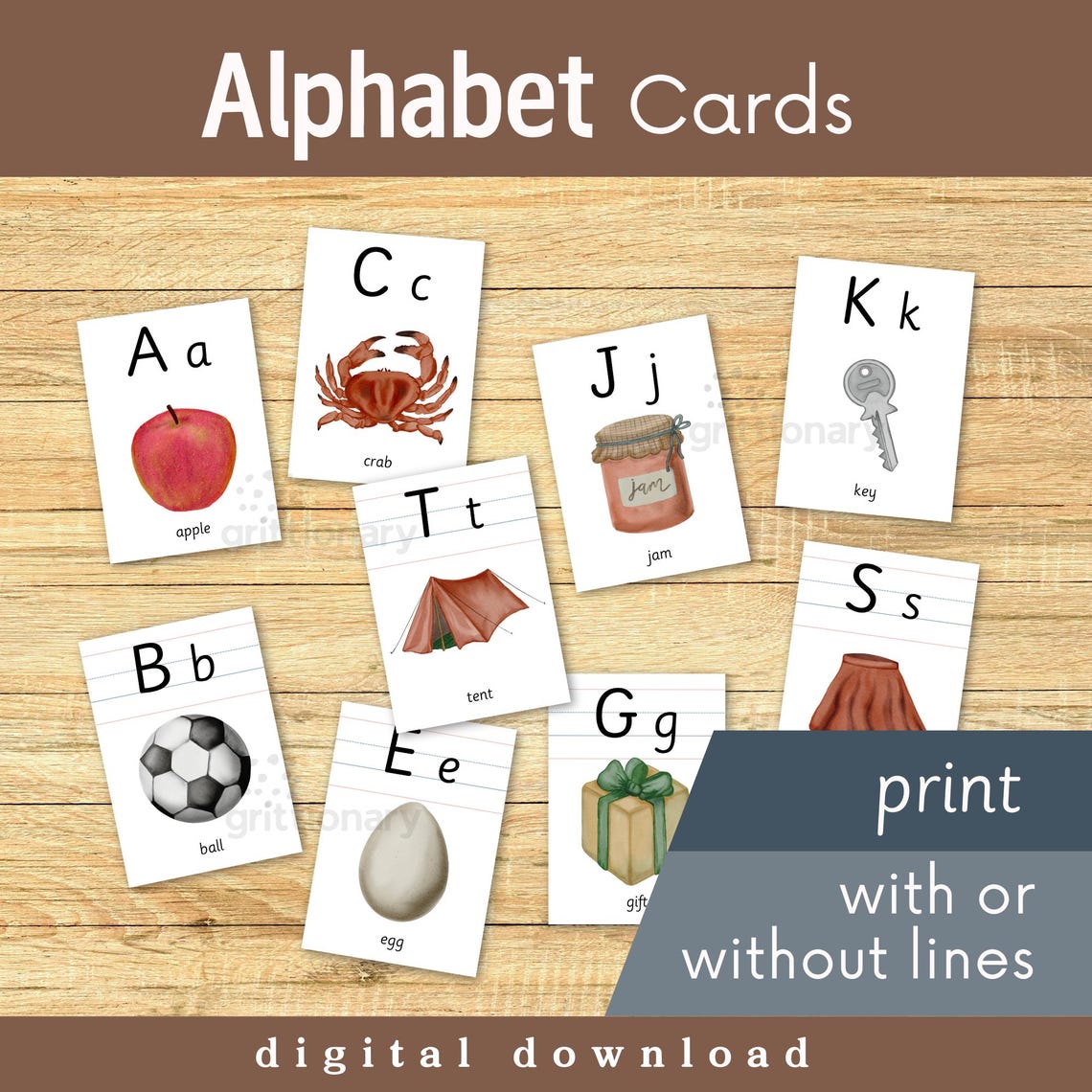 Alphabet Cards | D'nealian Font Montessori Print | ABC Flashcards - Etsy