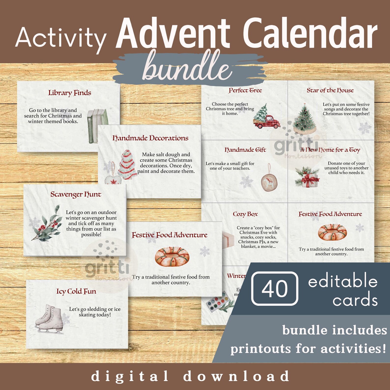 40 Editable Activity Advent Calendar Cards | Winter Activity Bundle ...