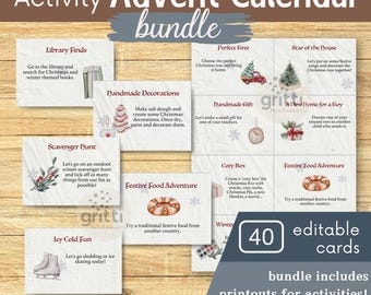 40 Editable Activity Advent Calendar Cards | Winter Activity Bundle ...