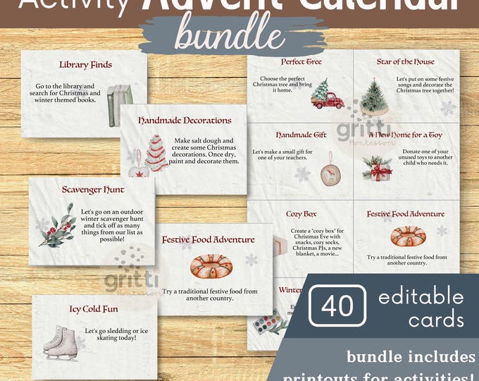 40 Editable Activity Advent Calendar Cards | Winter Activity Bundle ...