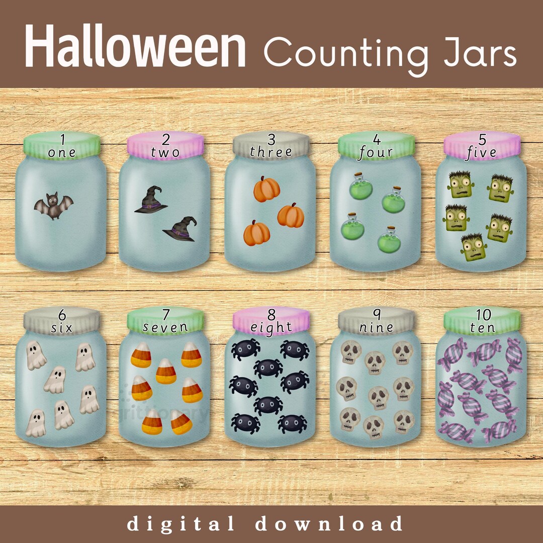 Halloween Counting Jars Activity | Toddler Preschool Printable (digital ...
