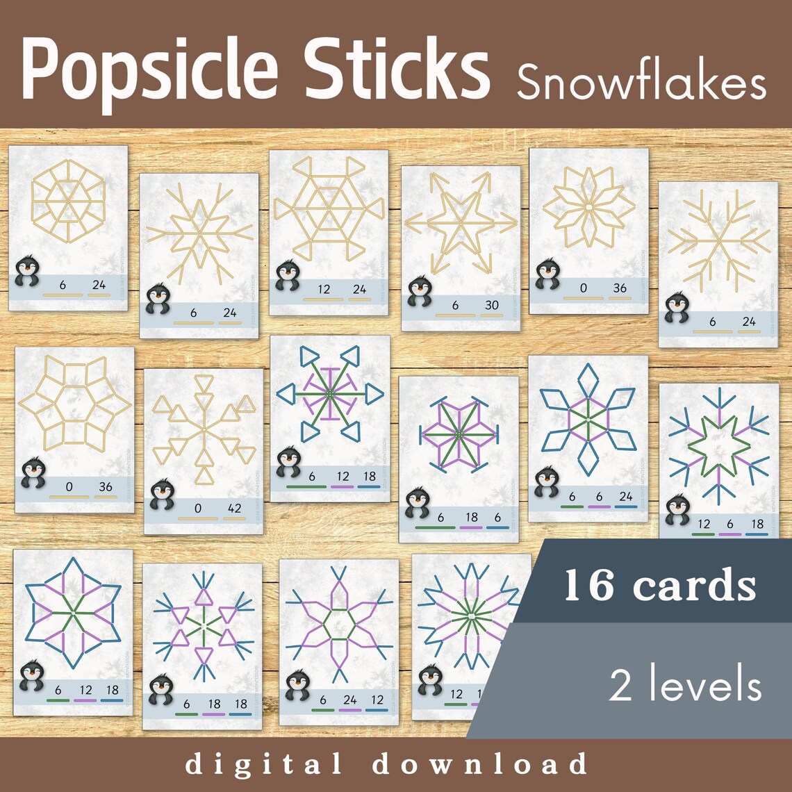 Snowflake Popsicle Sticks Shapes Activity Cards Toddlers, Preschoolers ...