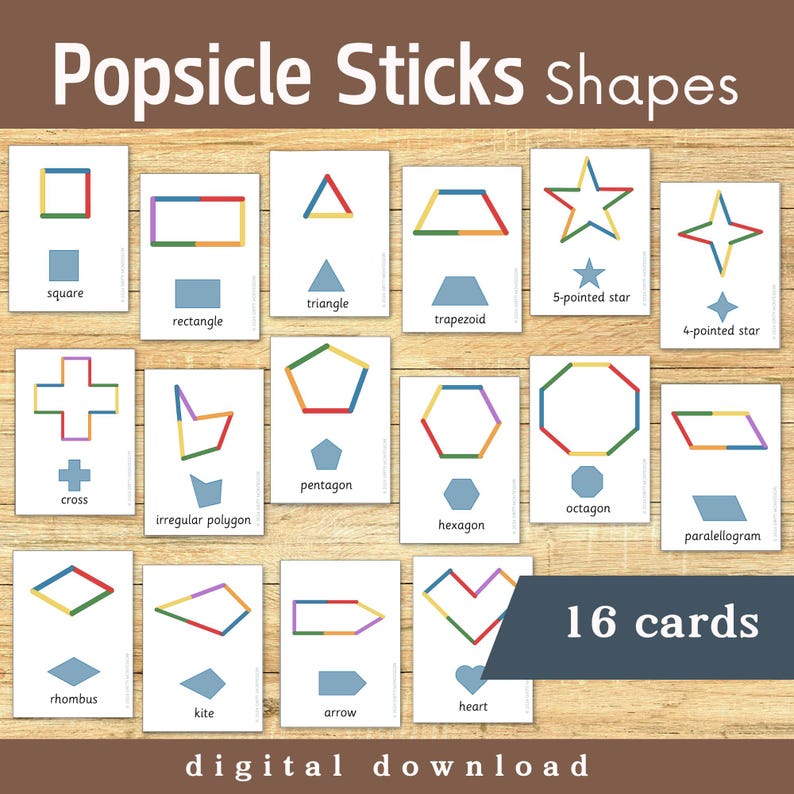 Popsicle Sticks Shapes Activity Cards | Toddlers, Preschoolers ...