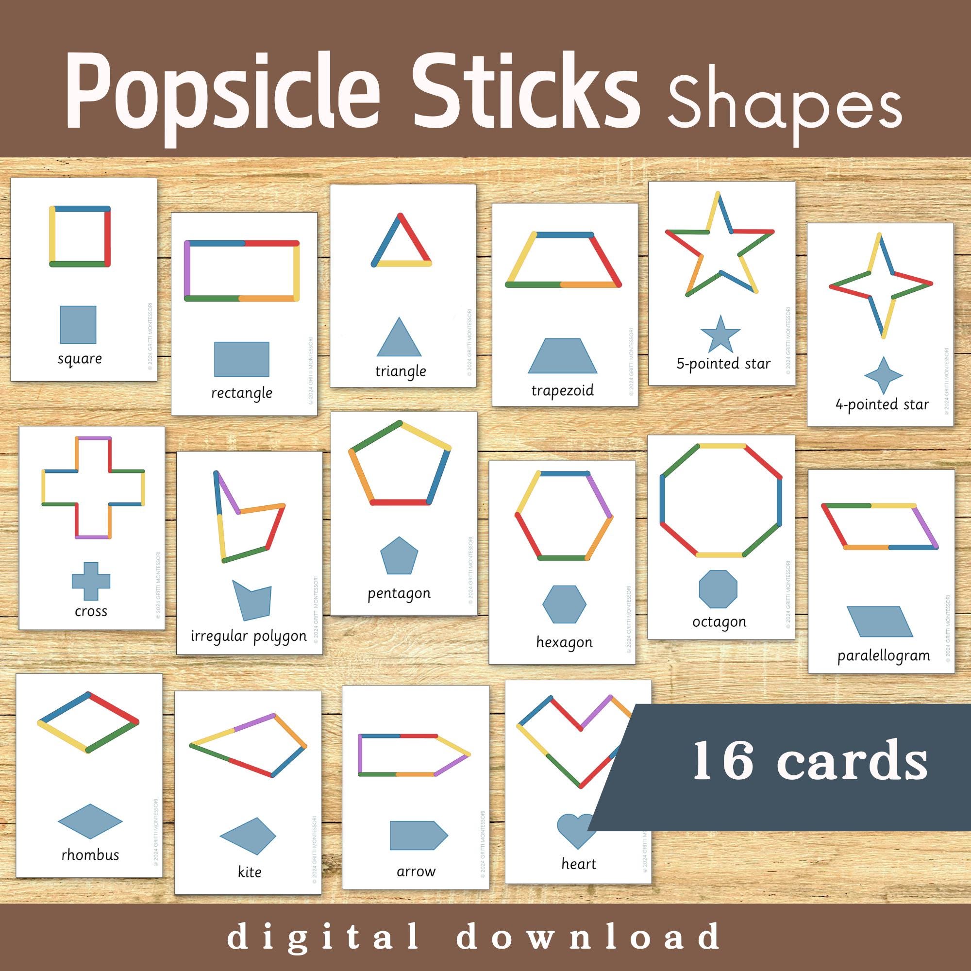 Popsicle Sticks Shapes Activity Cards | Toddlers, Preschoolers ...