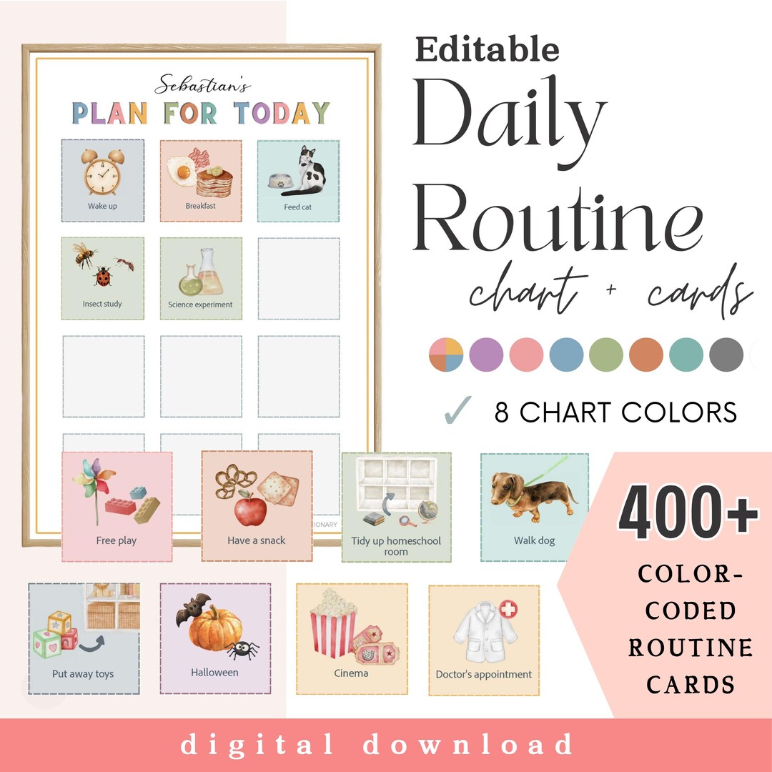 Editable Kids Daily Routine Cards Bundle | Visual Schedule | Routine ...