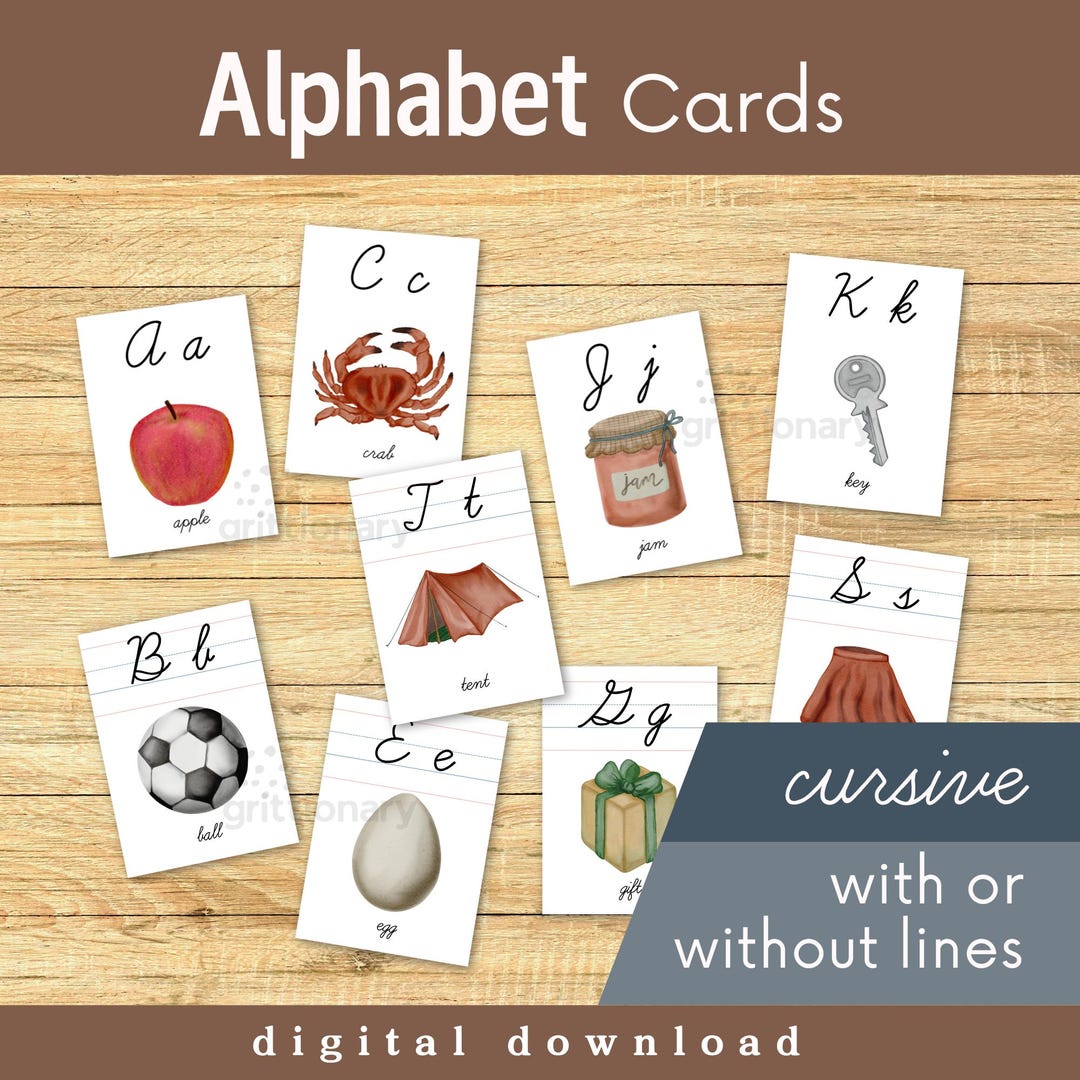 Alphabet Cards | Montessori Cursive Font | ABC Flashcards - Etsy