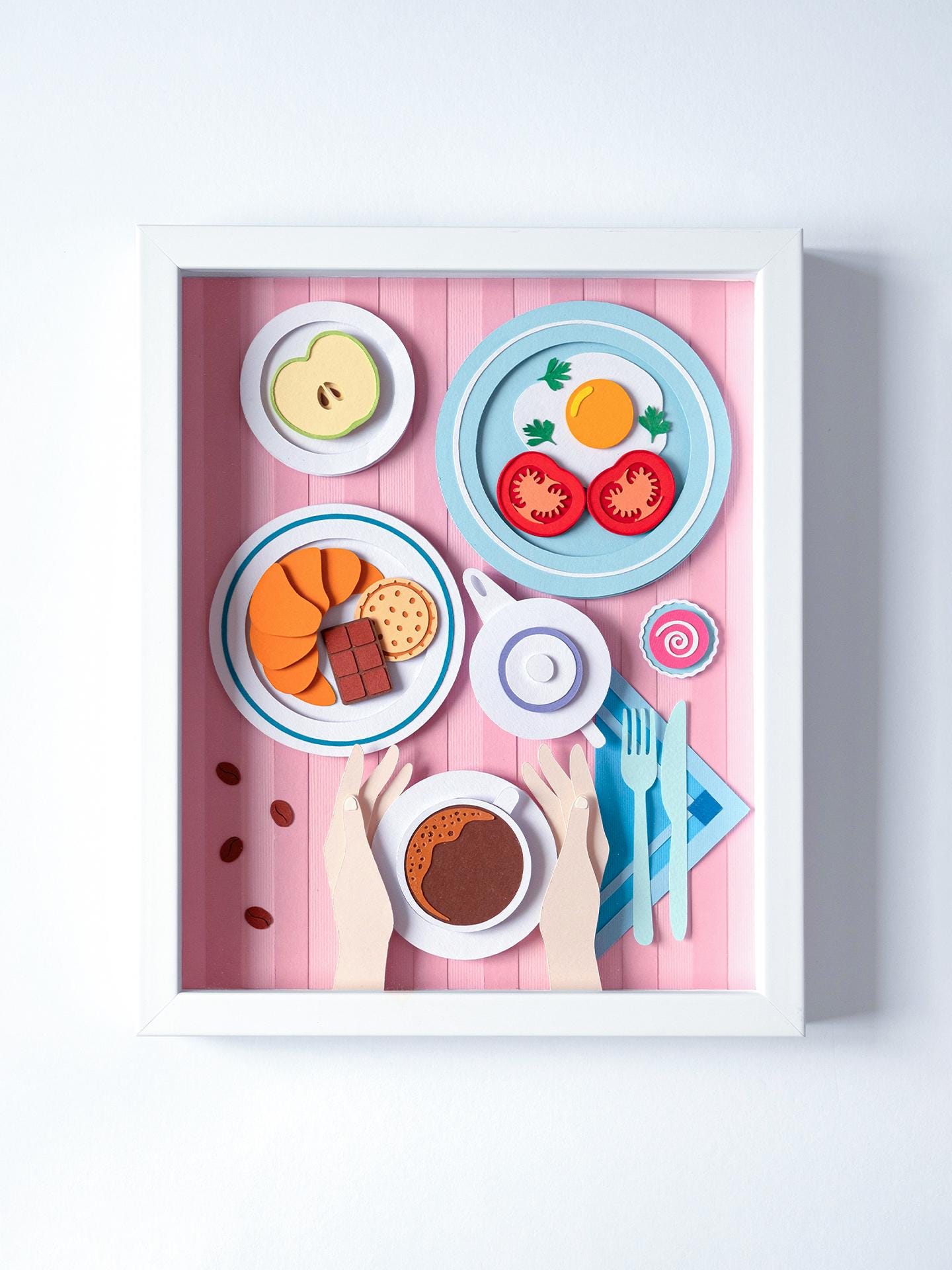 Handmade 3D Breakfast Scene Layered Paper Art, Framed Food Artwork ...