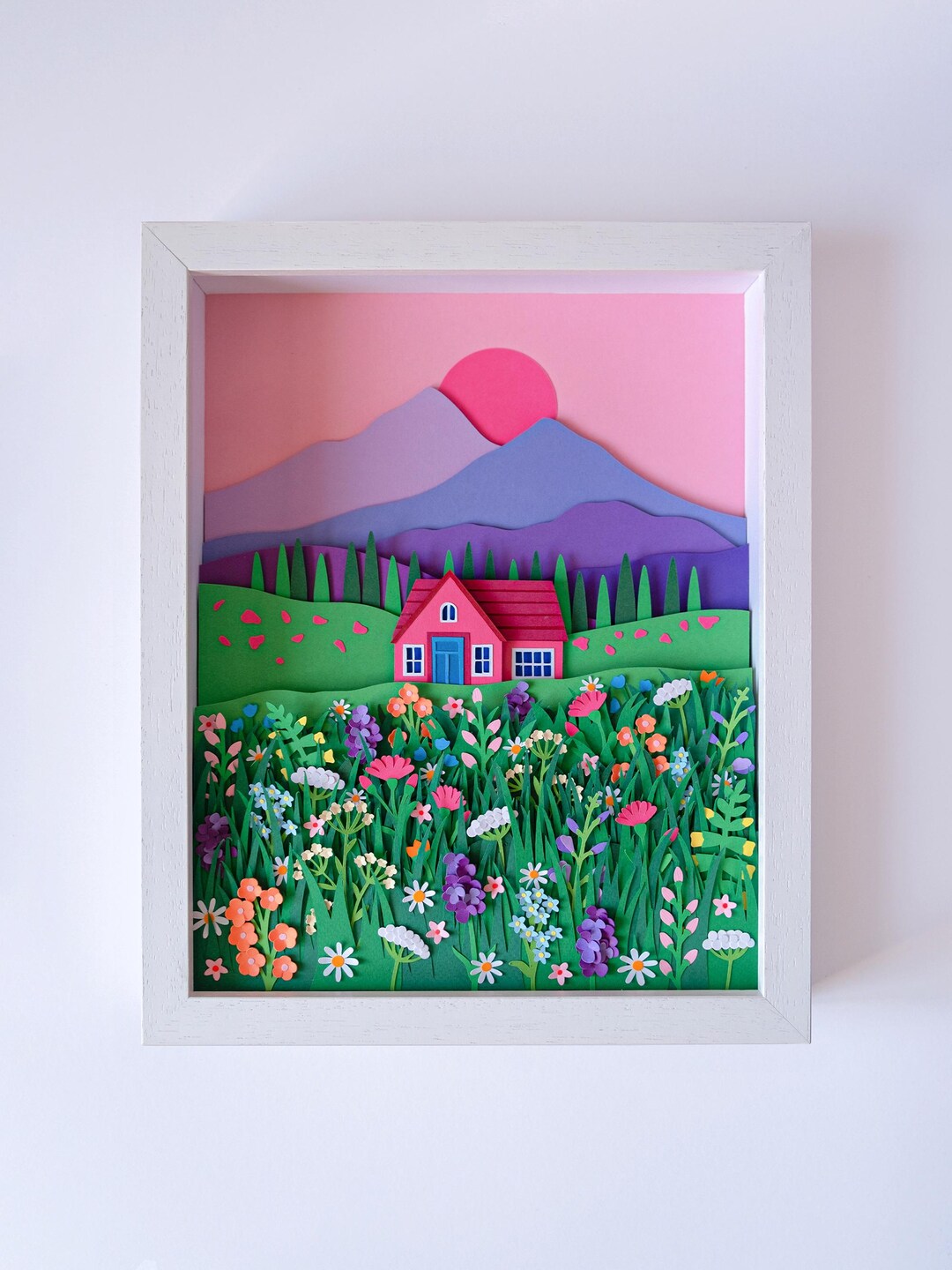 Handcrafted Framed Paper Art Mountain Sunset Layered Wall Art 3D Paper ...