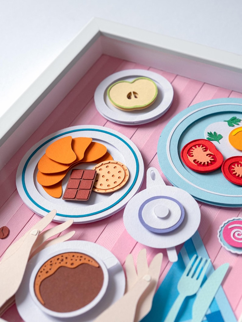 Handmade 3D Breakfast Scene Layered Paper Art, Framed Food Artwork ...