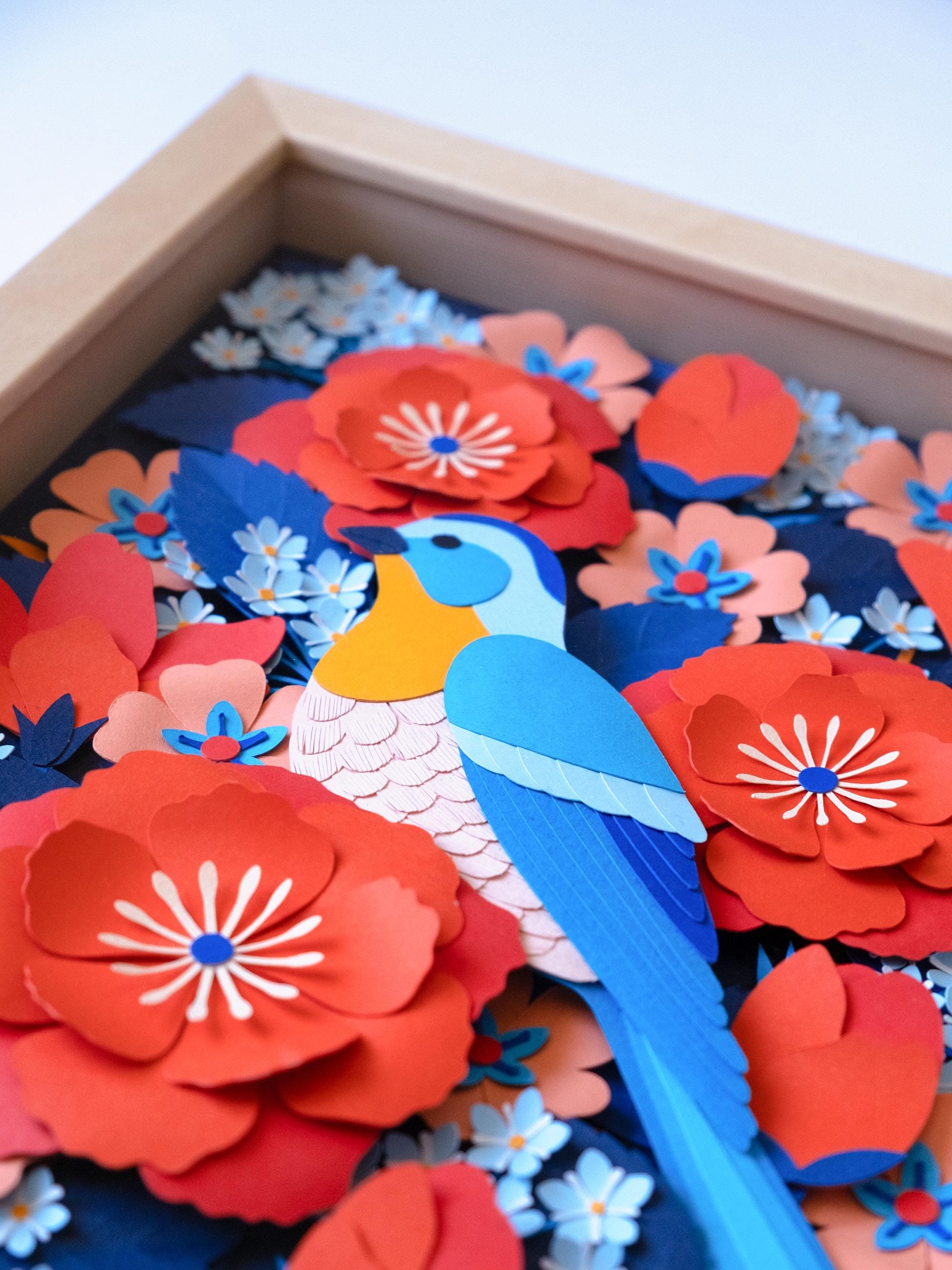 Handcrafted Paper Art "bird in Floral Garden", Framed 3D Wall Art ...