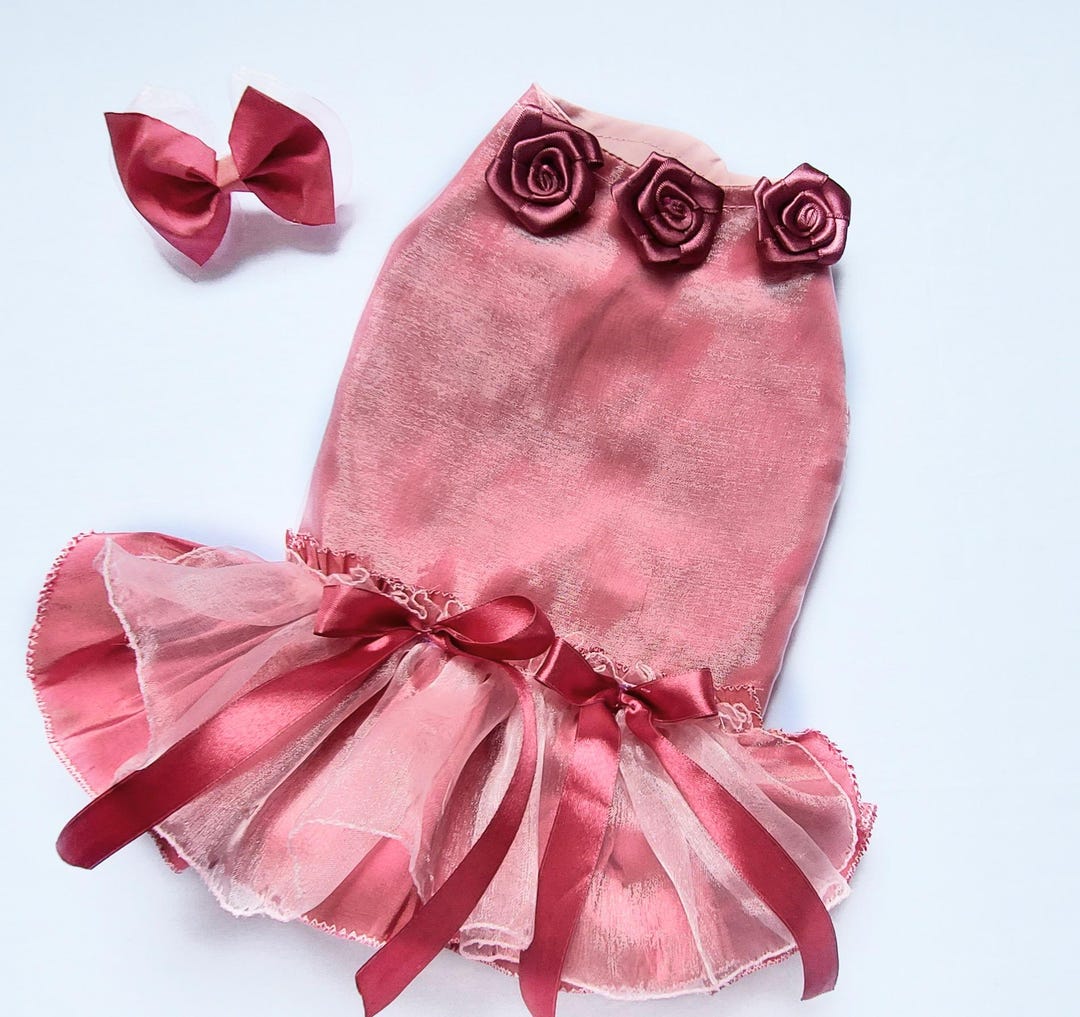 Small Dog Red Rose Dress, Elegant Red Dog Dress, Birthday Dog Dress ...