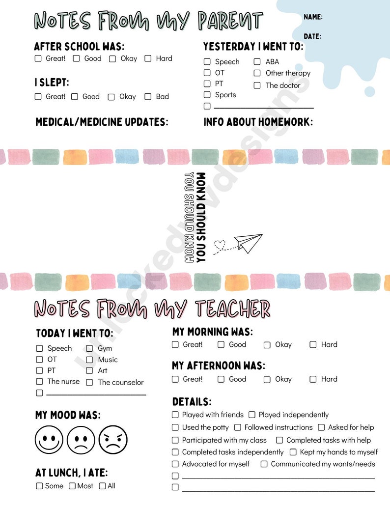 Note to School Template | School Note From Home | School Note | Note ...