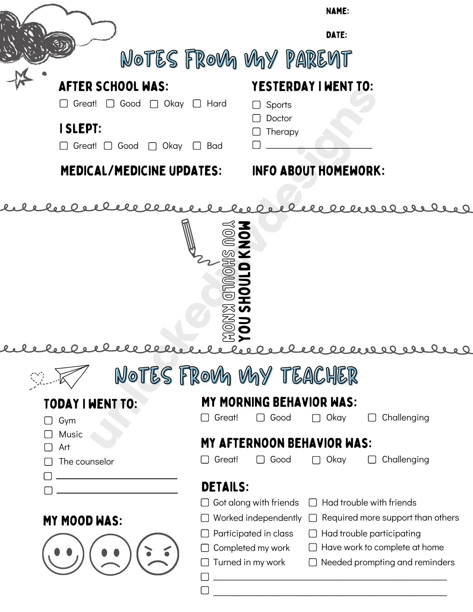 School Home Communication Note Template: Parent-teacher Mail (PDF) - Etsy