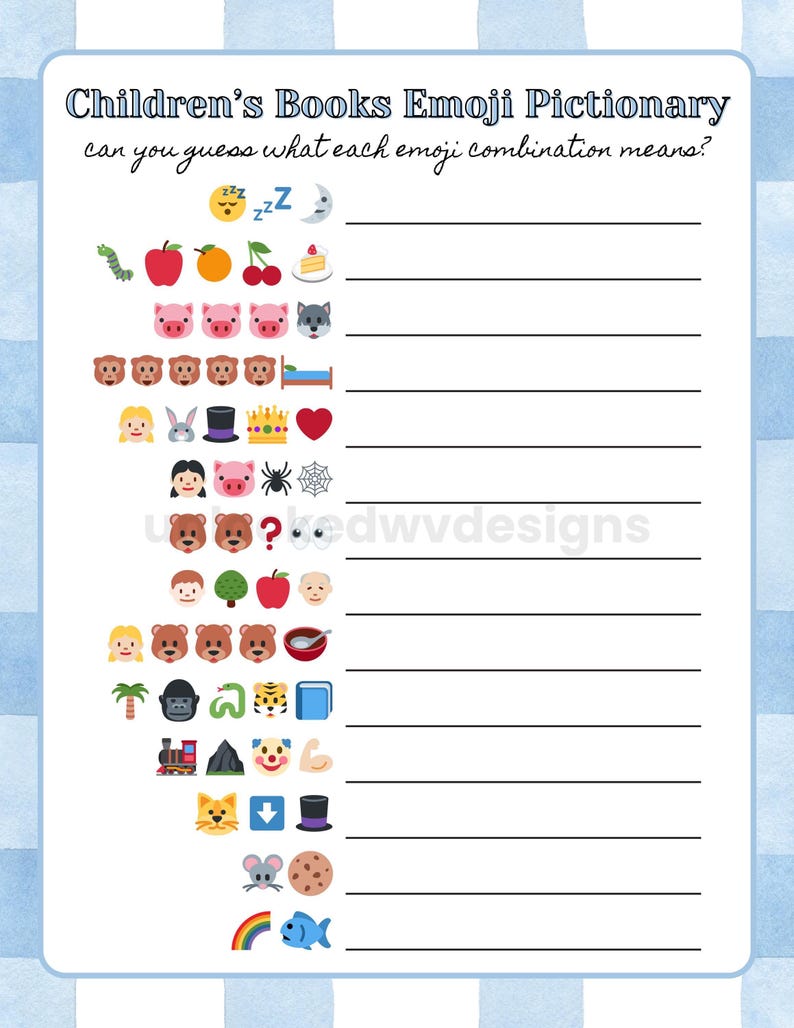 Baby Shower Emoji Pictionary Game: Children's Book Theme (digital ...