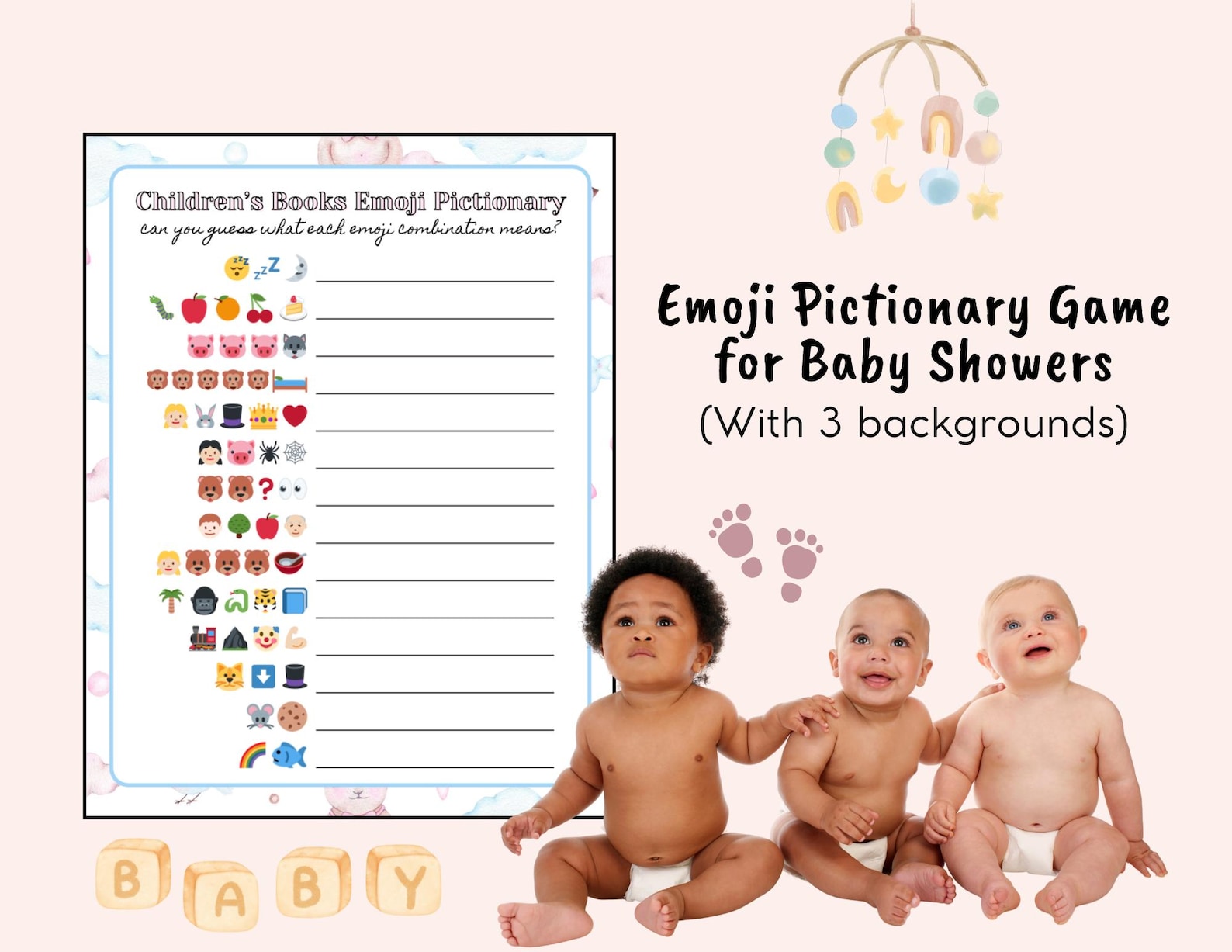 Baby Shower Emoji Pictionary Game: Children's Book Theme (digital ...