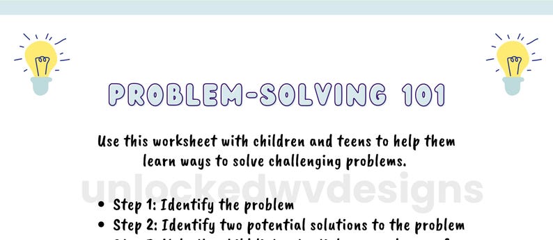 Problem Solving Worksheet for Kids: CBT Therapy Aid (digital Download ...