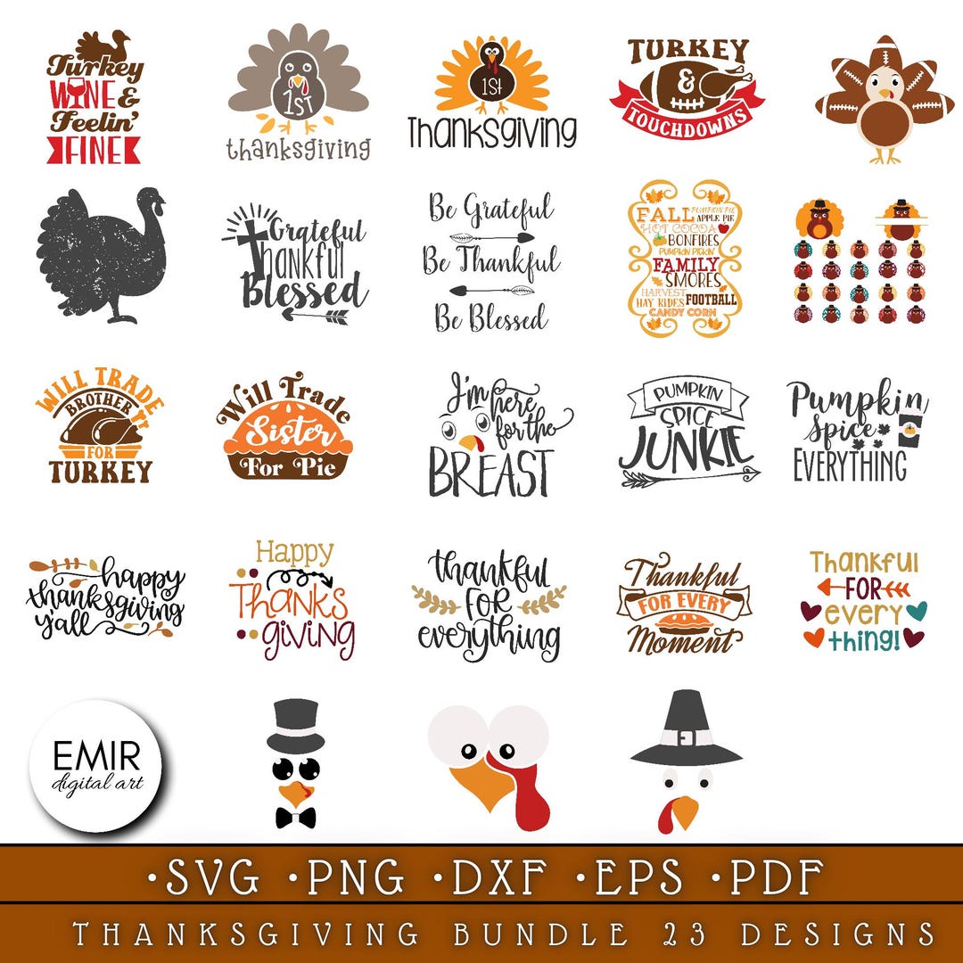 Thanksgiving SVG-PNG Bundle, 23 Festive Designs, Svg, Png, Dxf, Eps ...