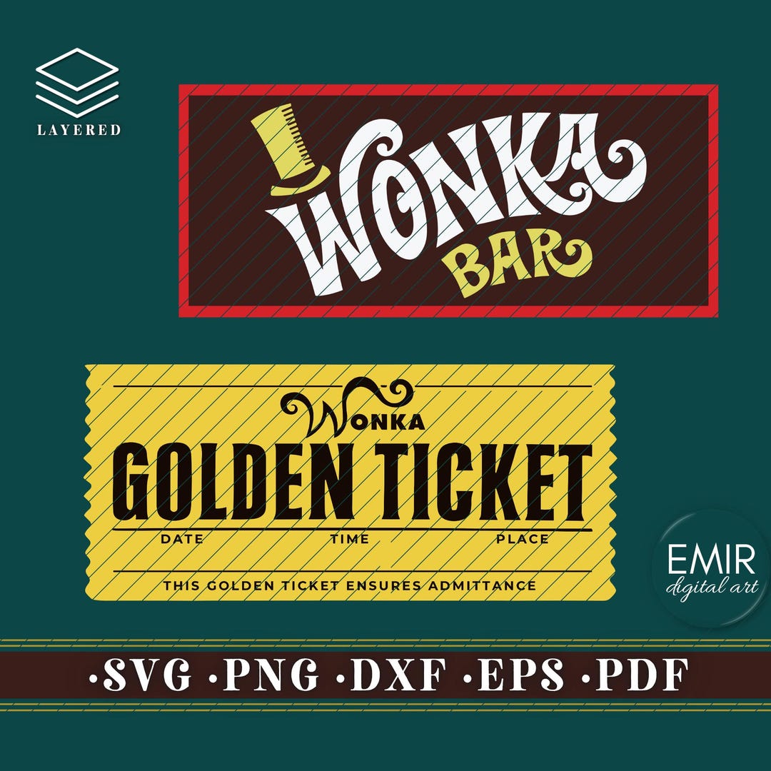 Golden Ticket SVG, Wonka Bar Chocolate Wrapper SVG, Cricut, Layered ...