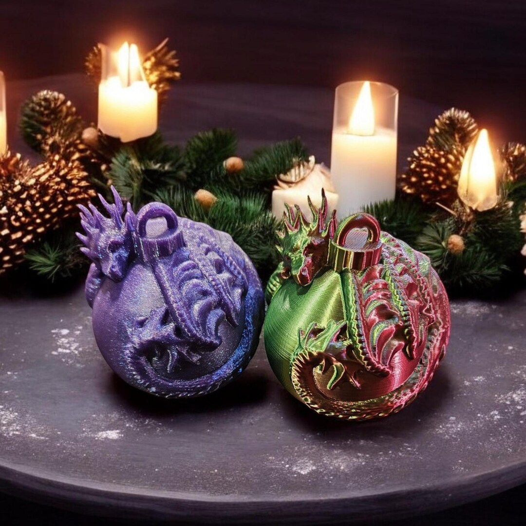 3D Printed Dragon Christmas Ornament: Fantasy Bauble, D&D Gift - Etsy
