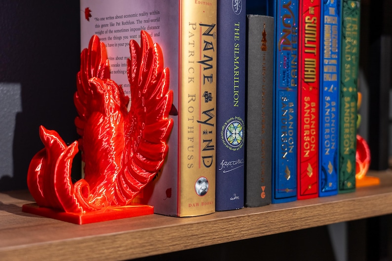 3D Printed Phoenix Bookends: Fantasy Bookshelf Decor, Mythical Gift - Etsy