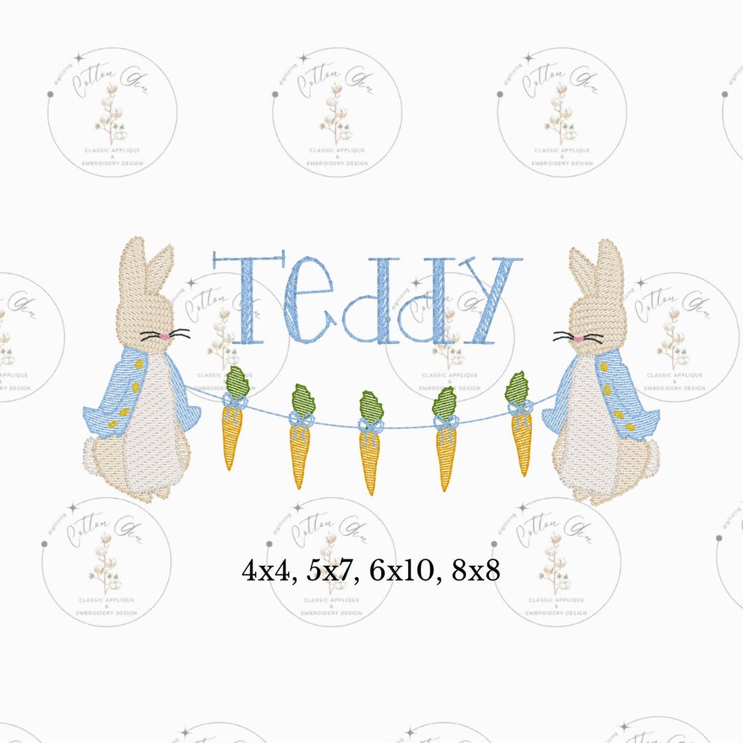Easter Bunny Peter Rabbit Banner Sketch Fill, Light Fill, Quick Stitch Machine Embroidery ...