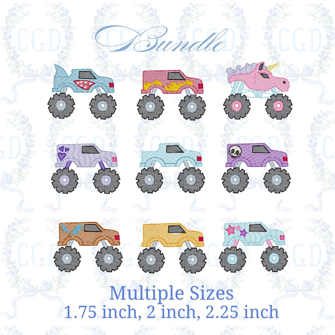 Monster Truck Bundle Machine Embroidery Designs | 9 Monster Trucks ...