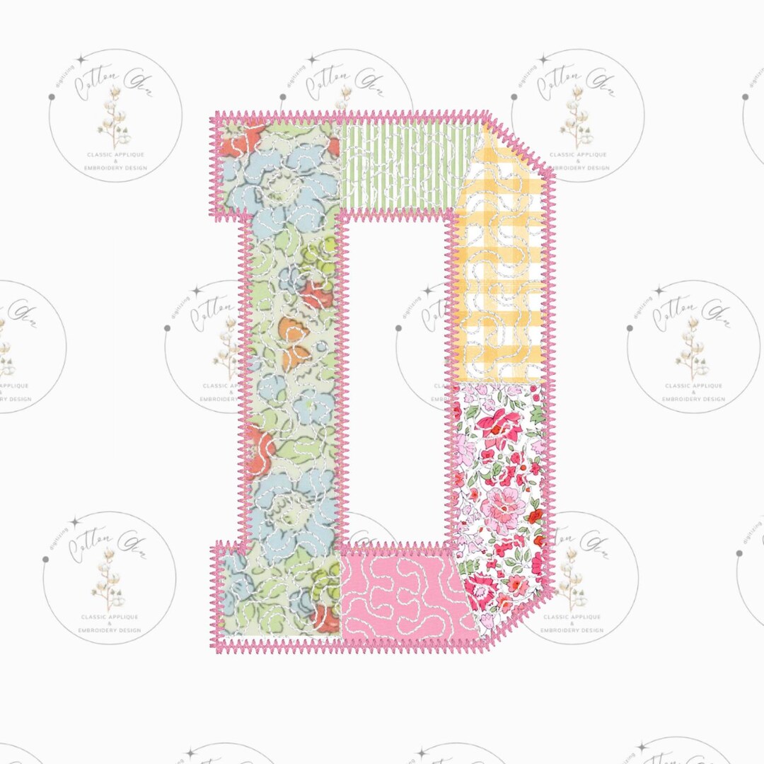 Quilted Patchwork Varsity Initial Letter D Applique Machine Embroidery ...