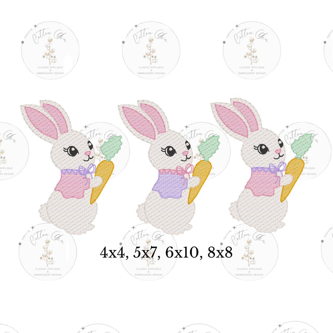 Easter Bunny Girl Rabbit Trio Sketch Fill, Light Fill, Quick Stitch Embroidery Design Download ...