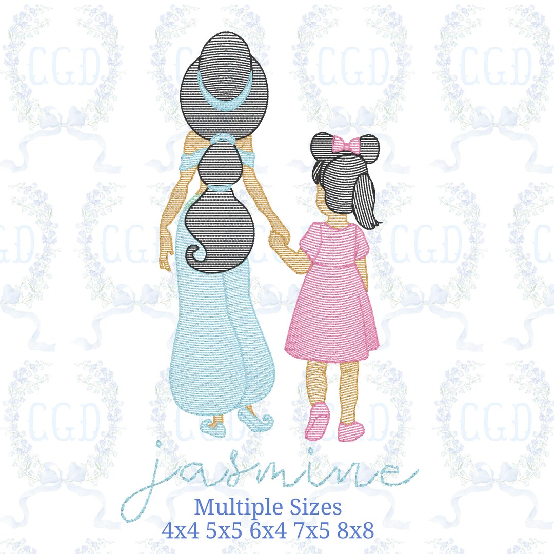 Princess & Little Girl Back View Embroidery Design | Mommy and Me ...