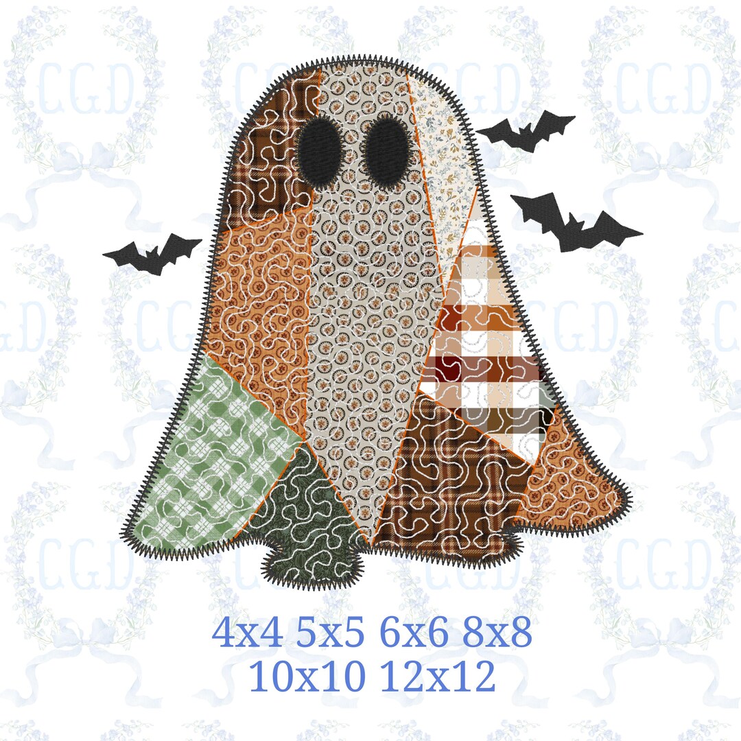Quilted Patchwork Farmhouse Ghost Applique Machine Embroidery Design ...