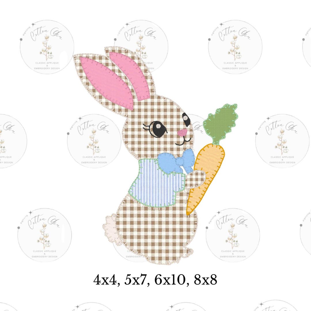 Easter Bunny Little Boy Peter Rabbit Holding Carrot Blanket Stitch Applique Embroidery Machine ...
