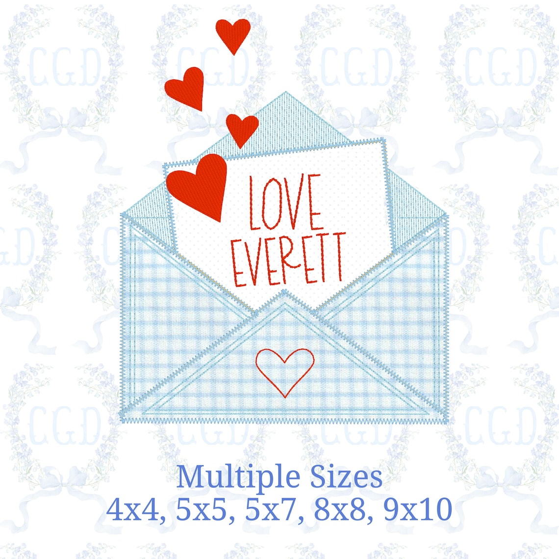 Valentine's Day Mail Envelope Applique Embroidery Design (digital ...