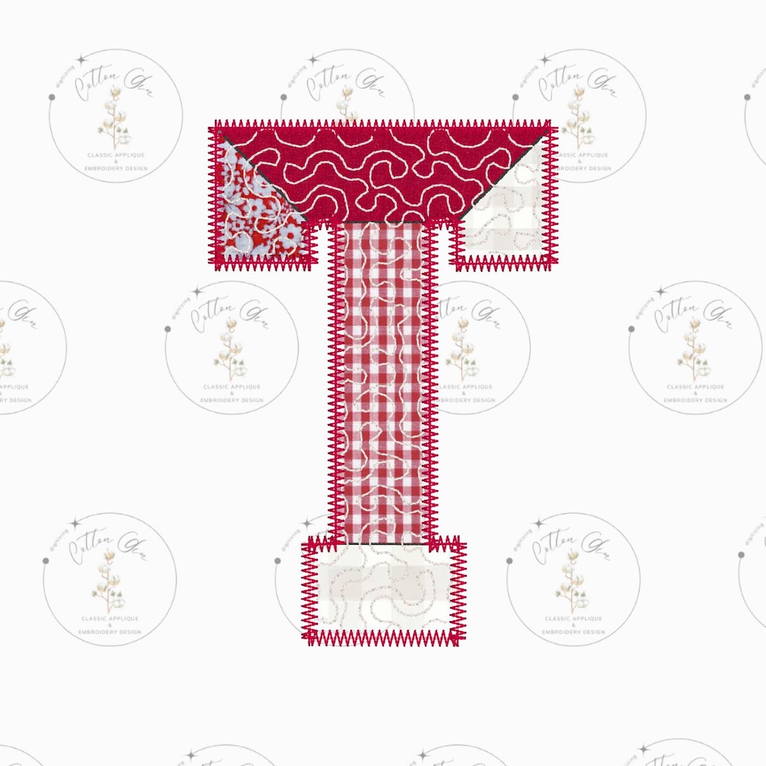 Quilted Patchwork Varsity Initial Letter T Applique Machine Embroidery ...