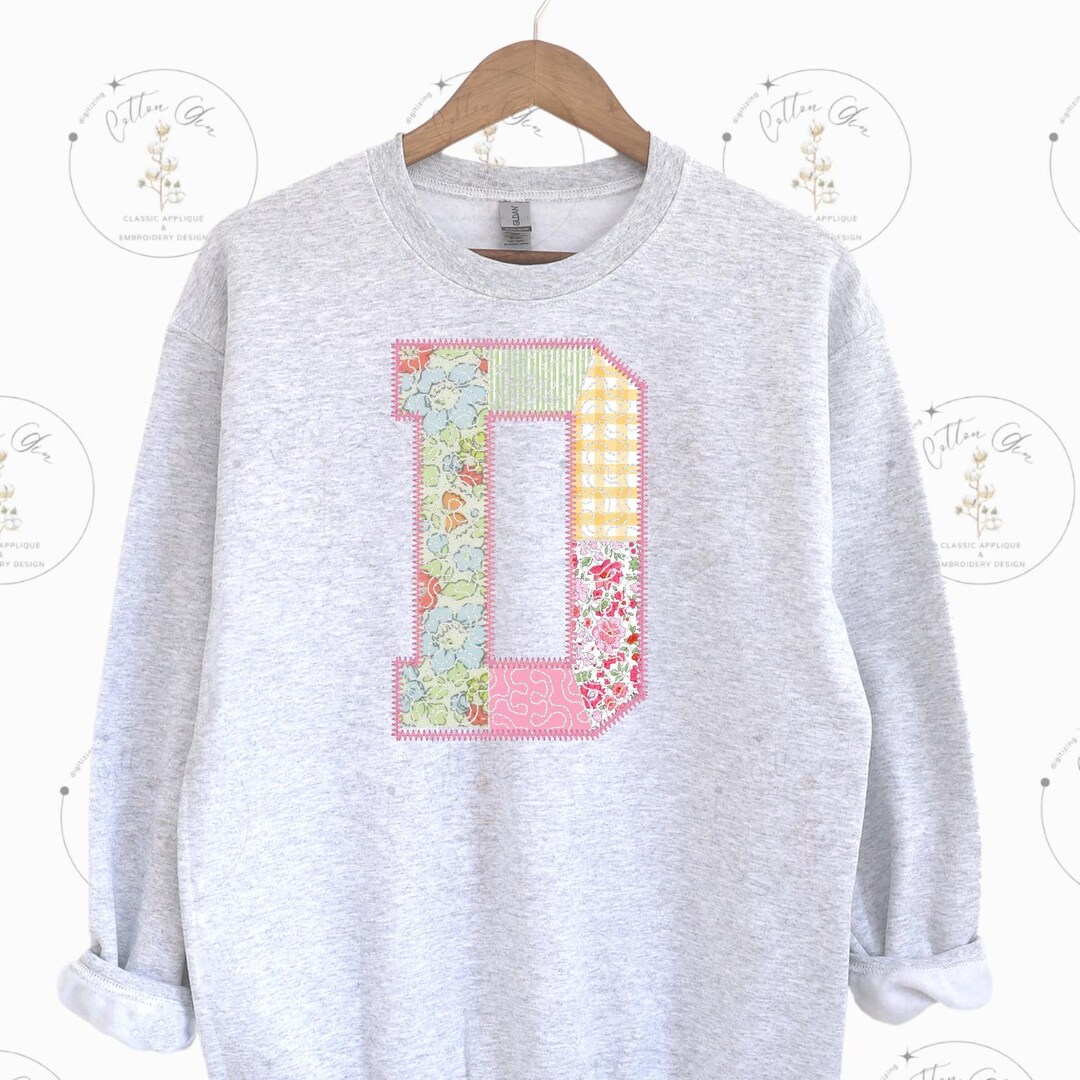 Quilted Patchwork Varsity Initial Letter D Applique Machine Embroidery ...