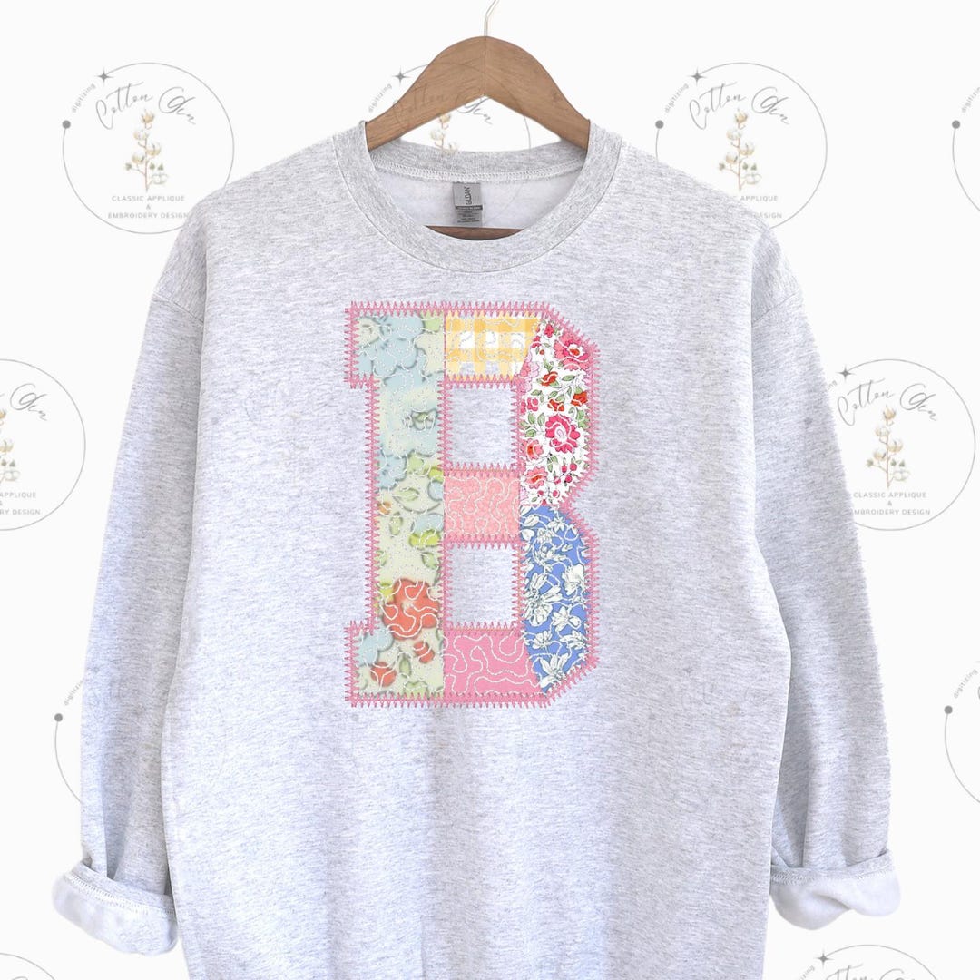 Quilted Patchwork Varsity Initial Letter B Applique Machine Embroidery ...