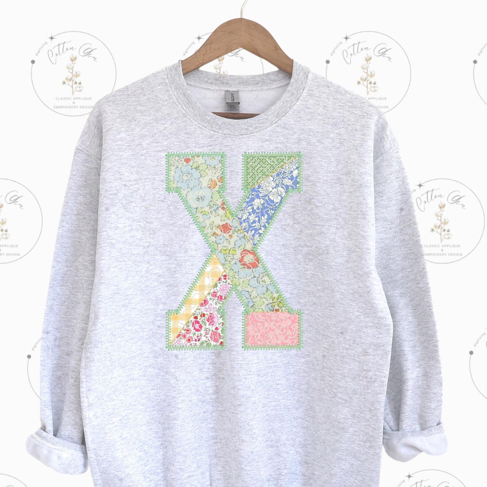 Quilted Patchwork Varsity Initial Letter X Applique Machine Embroidery ...