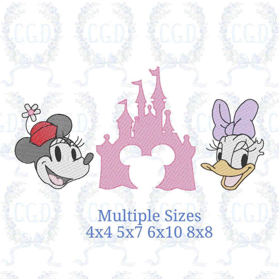 Mouse and Duck Head Castle Sketch Fill, Quick Stitch Embroidery Machine ...