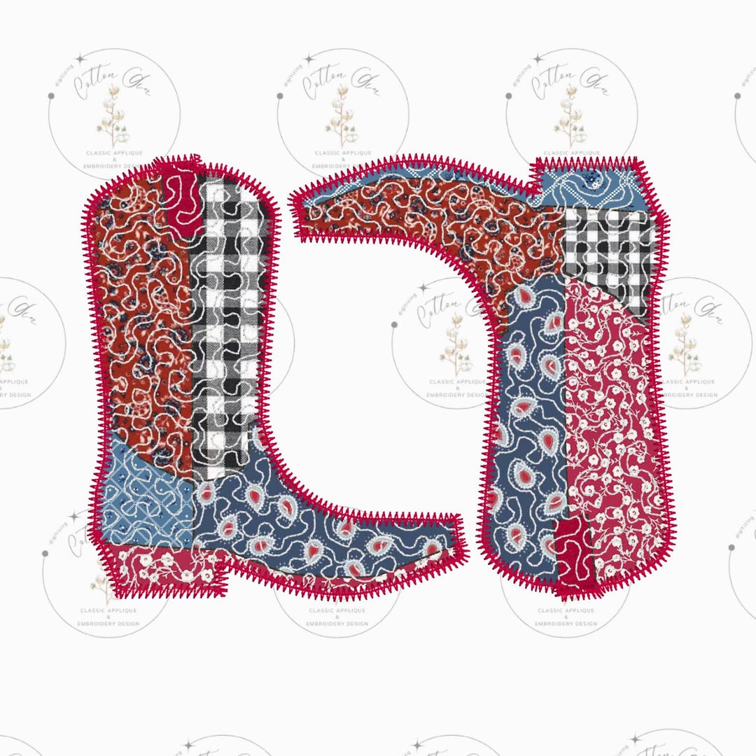 Quilted Patchwork Western Cowboy Boots Zig Zag Applique Machine ...