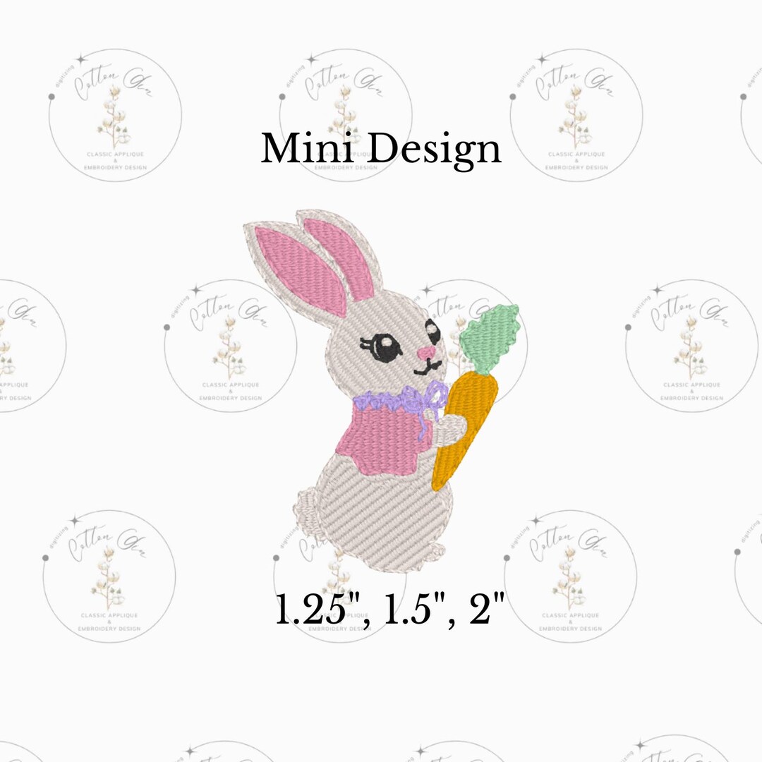 Mini Easter Bunny Flopsy Rabbit Holding Carrot Embroidery Design File ...