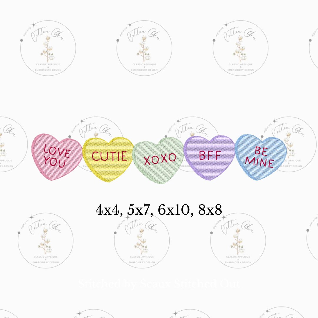 Valentine's Day Conversation Hearts Sketch Fill, Light Quick Stitch ...