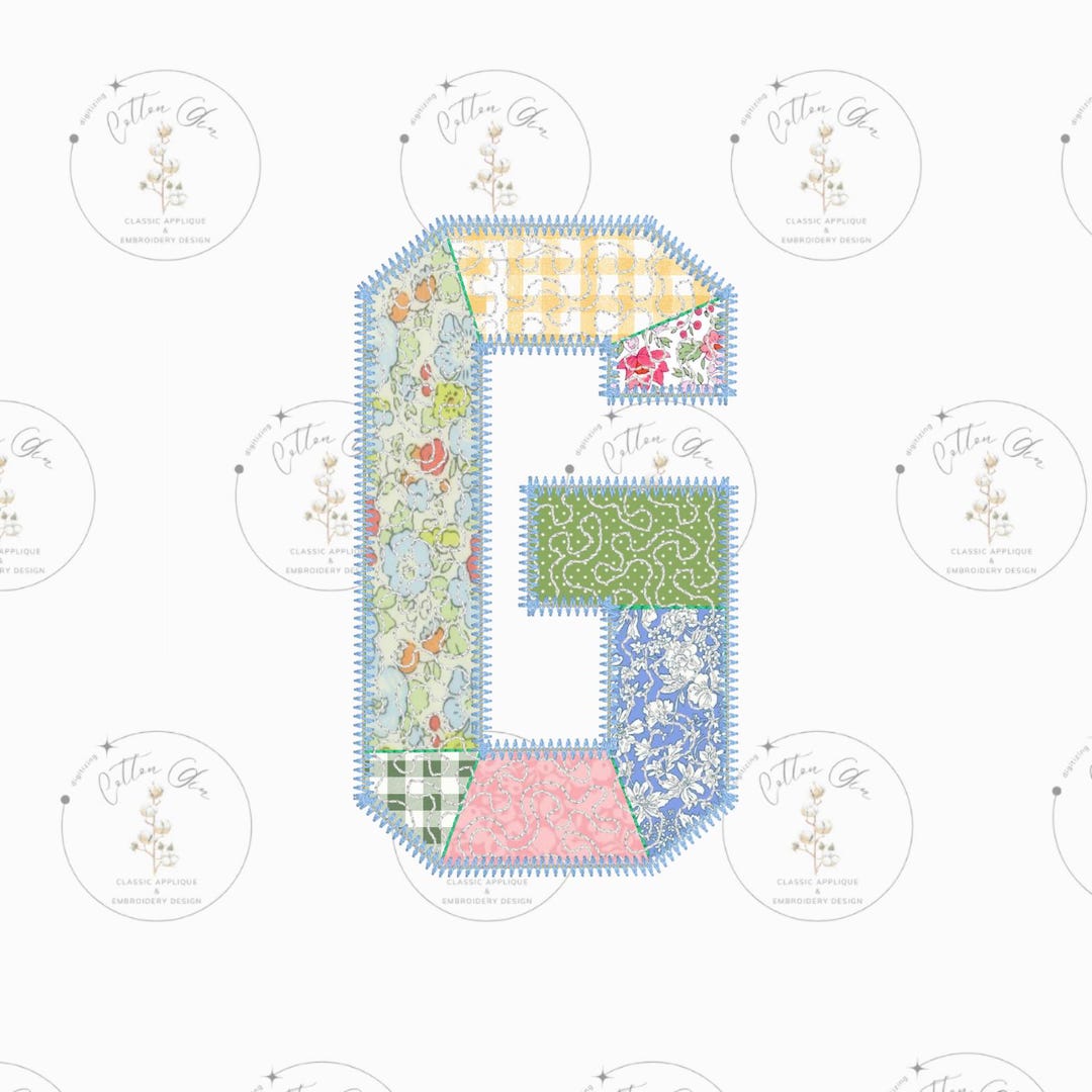 Quilted Patchwork Varsity Initial Letter G Applique Machine Embroidery ...
