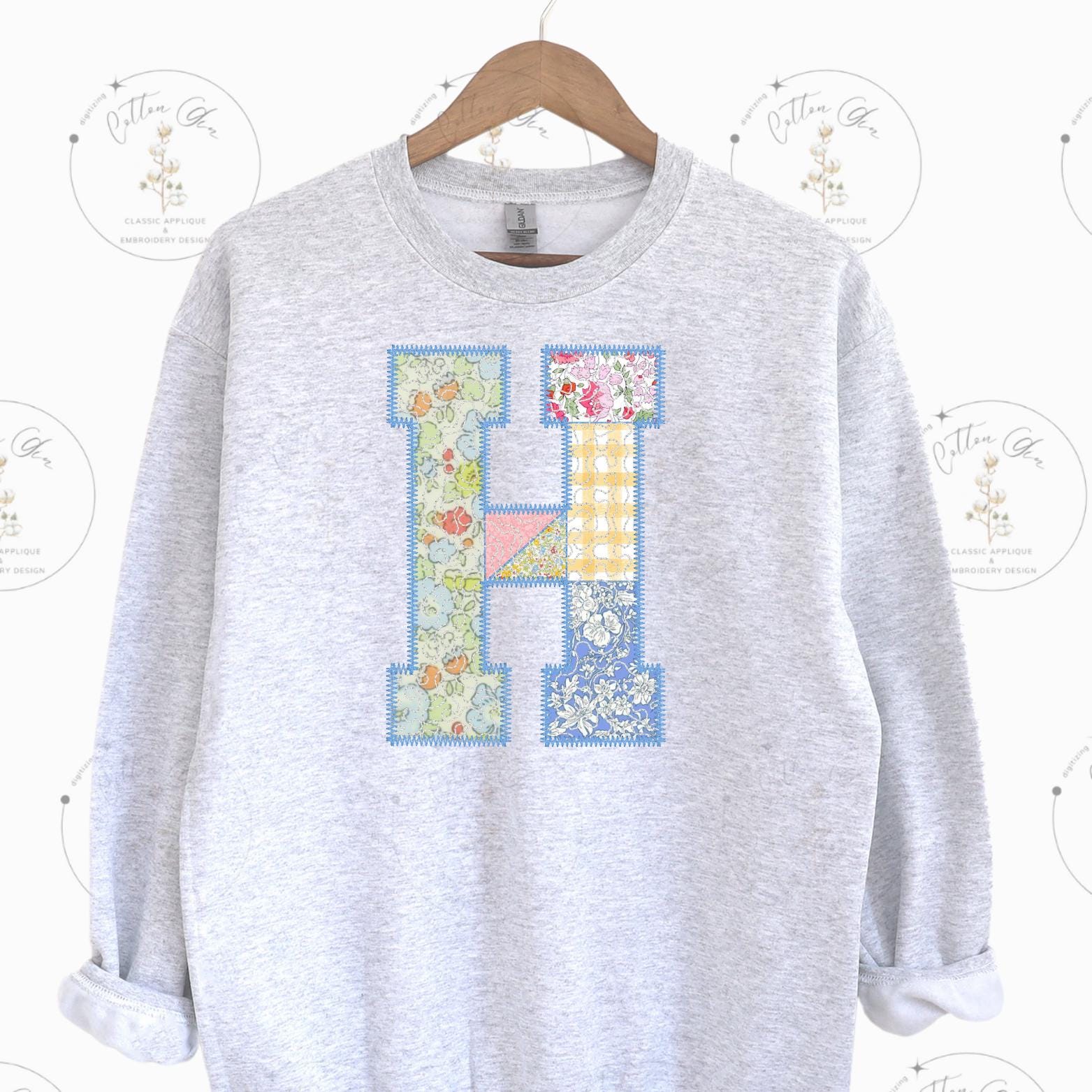 Quilted Patchwork Varsity Initial Letter H Applique Machine Embroidery ...