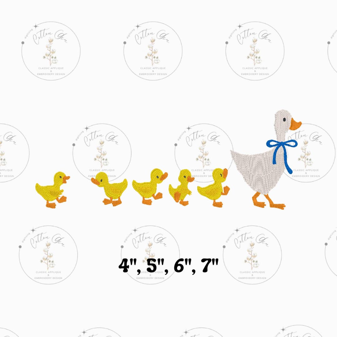 Mama Duck and Five Baby Duckling Motif Fill, Vintage Style Fill, Simple ...
