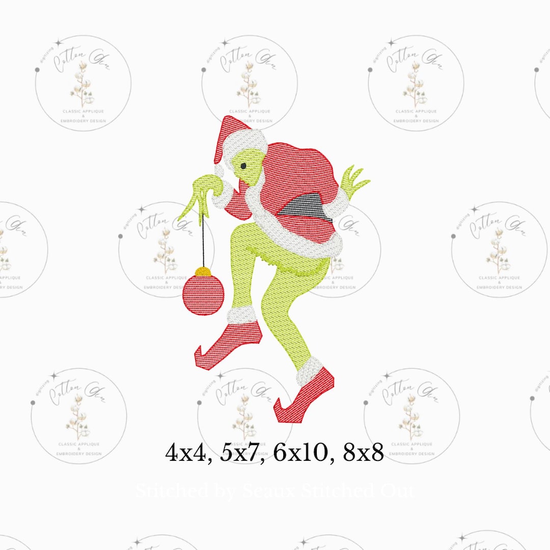 Sneaky Mean Green One Ornament Sketch Fill, Quick Stitch Machine ...