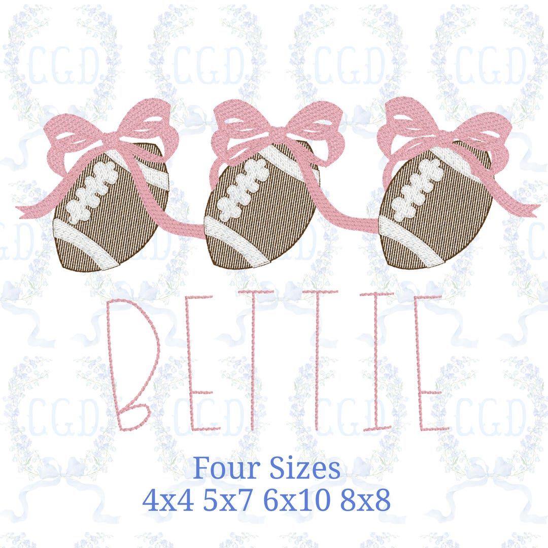 Football Trio With Bows Sketch Fill Light Fill Quick Stitch Embroidery ...