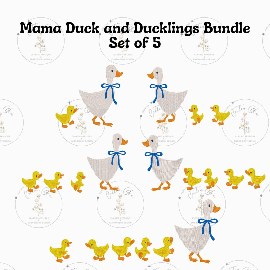 Mama Duck and Duckling Bundle Motif Fill, Vintage Style Fill, Simple ...