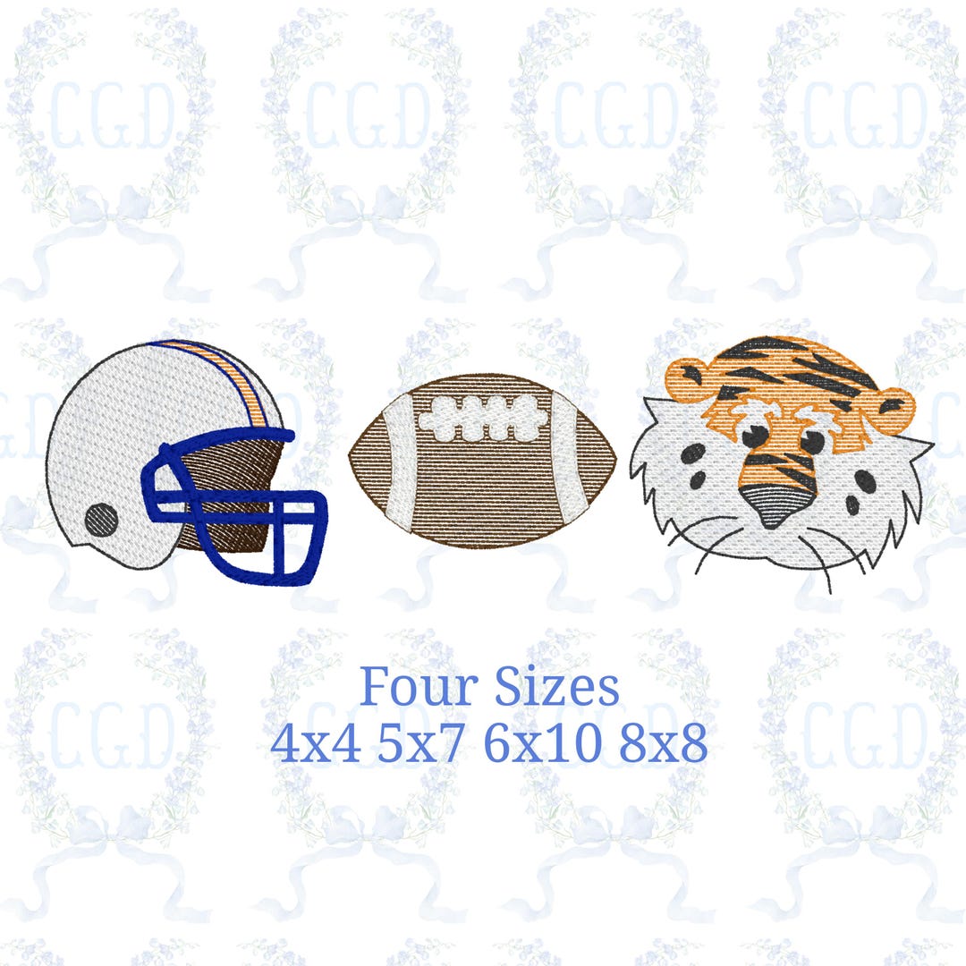 Football Trio Sketch Fill, Light Fill, Quick Stitch Embroidery Machine ...