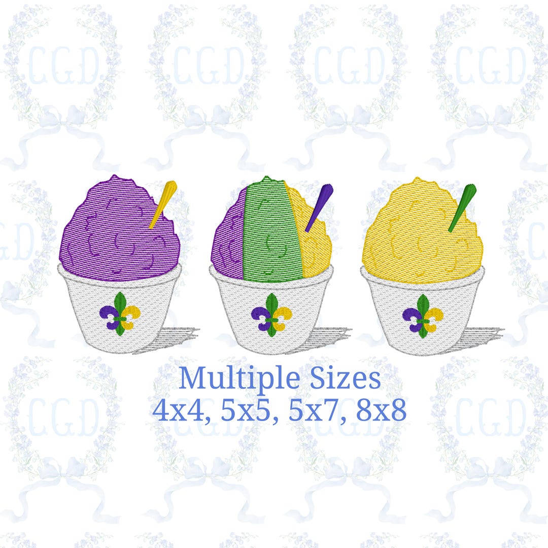 Mardi Gras Snowball Trio Embroidery Design, Fleur De Lis Cups, Sketch ...