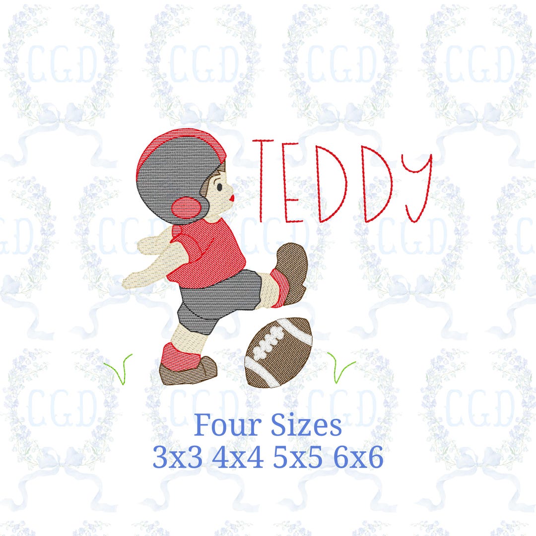 Little Football Player Sketch Fill, Light Fill Stitch Embroidery ...