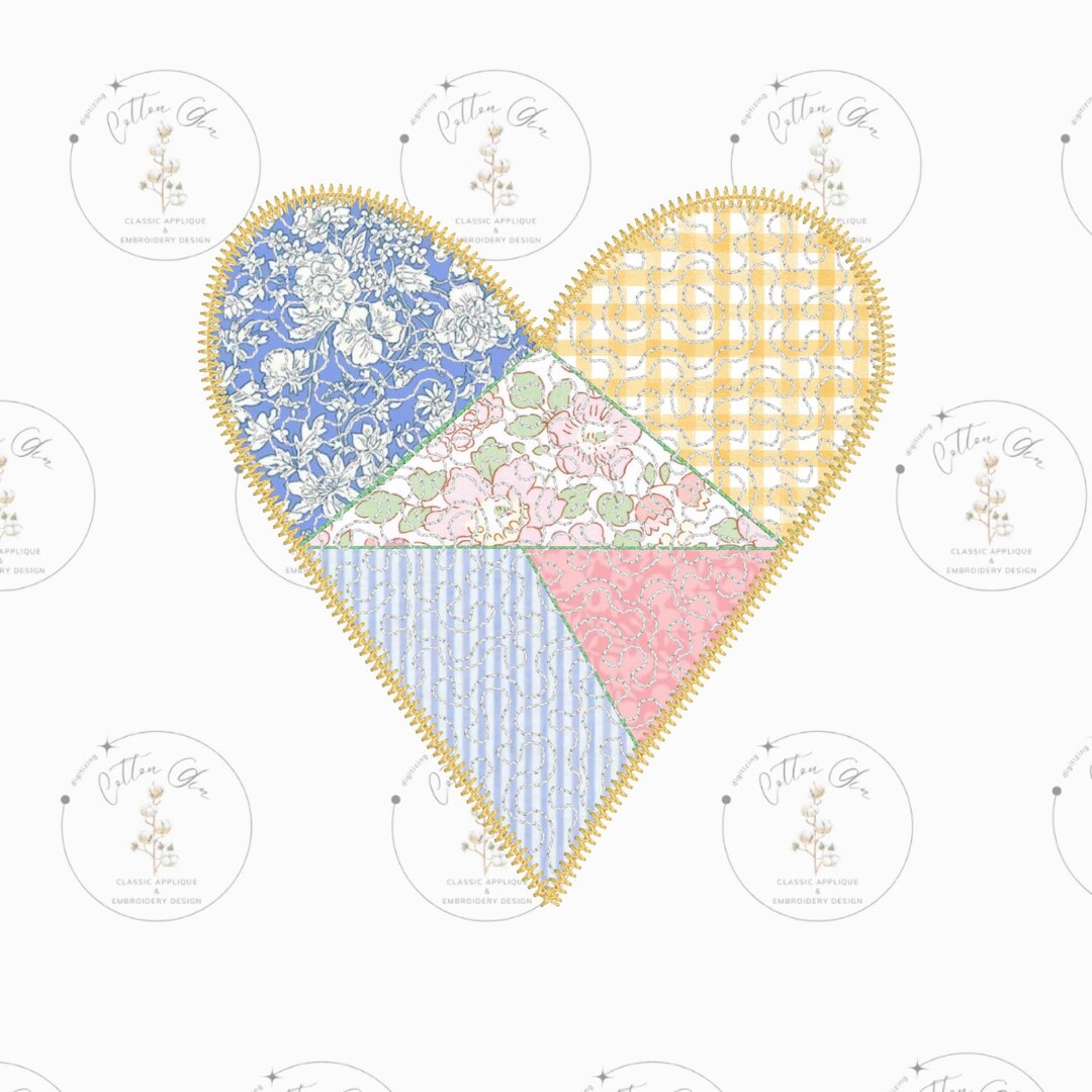 Quilted Patchwork Valentines Day Heart Zig Zag Applique Machine ...